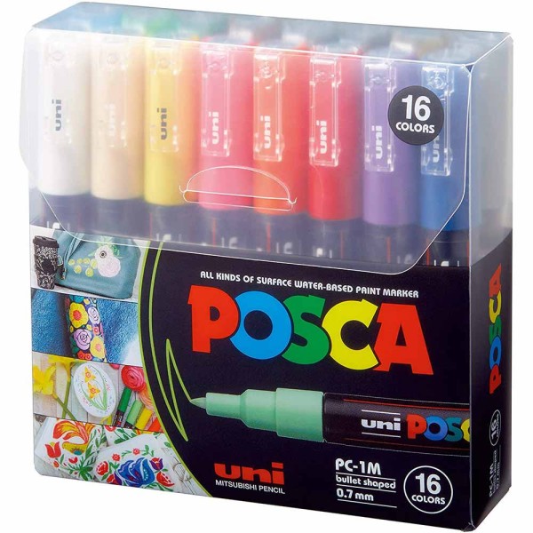 Buy Uni Posca PC1M -16C Bullet Tip 16 Colors Extra Fine Paint Markers 0 ...